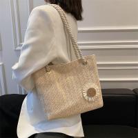 China 2022 Simple Handbags Straw Beach Bag Fashion Silk Scarf Women's Shoulder Bags with Materials for sale
