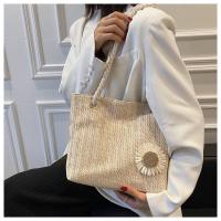 China 2022 Simple Handbags Straw Beach Bag Fashion Silk Scarf Women's Shoulder Bags with Materials for sale