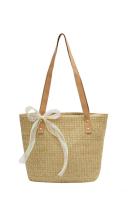 China 2022 Fashion Ladies Handbag Zipper Closure Large Capacity Striped Straw Beach Tote Bag for sale