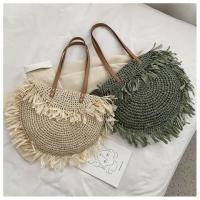 China Acceptable OEM/ODM Summer Semicircular Fringed Straw Shoulder Bag for Handmade Beach for sale