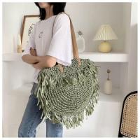 China Acceptable OEM/ODM Summer Semicircular Fringed Straw Shoulder Bag for Handmade Beach for sale