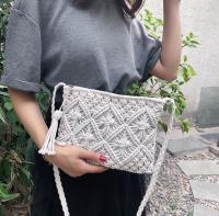 China Other Pattern Type Handmade Cotton Rope Straw Women Hand Bags Vintage Tassels Beach Bags for sale