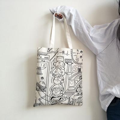 China Custom Printed Canvas Tote Bag Letter Print Cotton Eco-Friendly Shopping Bag for sale
