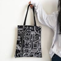 China Custom Printed Canvas Tote Bag Letter Print Cotton Eco-Friendly Shopping Bag for sale