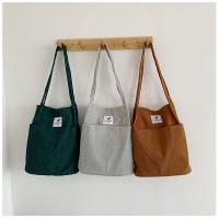 China Trendy Large Custom Logo Letter Print Cotton Tote Bag Solid Color Corduroy Canvas Bag for sale