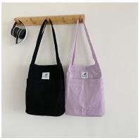 China Trendy Large Custom Logo Letter Print Cotton Tote Bag Solid Color Corduroy Canvas Bag for sale
