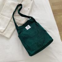 China Trendy Large Custom Logo Letter Print Cotton Tote Bag Solid Color Corduroy Canvas Bag for sale