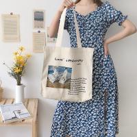 China Customized Letter Print Cotton Tote Bag for Medium-Sized Grocery Shopping Necessities for sale