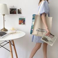 China Customized Letter Print Cotton Tote Bag for Medium-Sized Grocery Shopping Necessities for sale