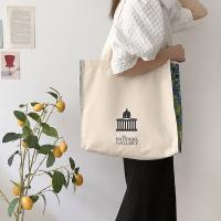 China Customized Letter Print Cotton Tote Bag for Medium-Sized Grocery Shopping Necessities for sale