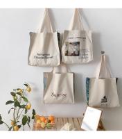China Customized Letter Print Cotton Tote Bag for Medium-Sized Grocery Shopping Necessities for sale
