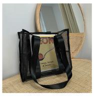 China 2022 Customized Fashion Print Large Mesh Tote Bag Women's Beach Bag with Hollow Out for sale
