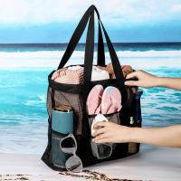 China Custom Logo Black Shell Collection Large Nylon Portable Mesh Beach Tote Bag for Women for sale