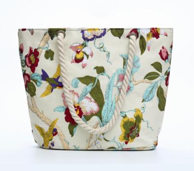 China OEM/ODM Acceptable Cotton Beach Bag with Custom Printed Logo and Cotton Rope Handle for sale
