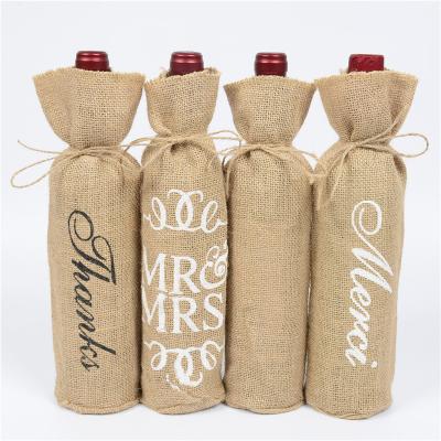 China Jute Wine Bottle Covers with Drawstrings Reusable Wine Gift Bags in Customized Color for sale