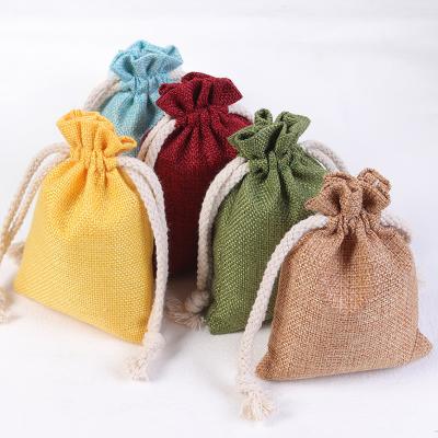 China Eco-friendly Custom Logo Printed Linen Pouch Jute Burlap Drawstring Gift Bag for sale
