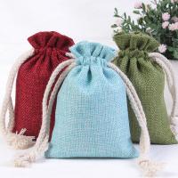 China Eco-friendly Custom Logo Printed Linen Pouch Jute Burlap Drawstring Gift Bag for sale