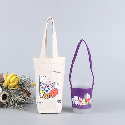 China Personalized Mini Coffee Milk Cup Holder Canvas Drink Carrier Tote Bag Customized Logo for sale