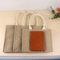 China Eco-Friendly Jute Shopping Bags with Customized Printed Logo and Leather Handles for sale