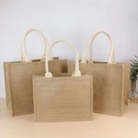China Eco-Friendly Jute Shopping Bags with Customized Printed Logo and Leather Handles for sale