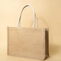 China Eco-Friendly Jute Shopping Bags with Customized Printed Logo and Leather Handles for sale