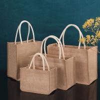 China Eco-Friendly Jute Shopping Bags with Customized Printed Logo and Leather Handles for sale