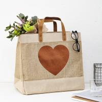 China Daily School Life Recycled Custom Jute Bag Burlap Jute Tote Bags With Leather Handles for sale