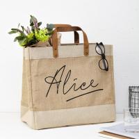 China Daily School Life Recycled Custom Jute Bag Burlap Jute Tote Bags With Leather Handles for sale