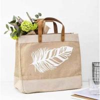 China Daily School Life Recycled Custom Jute Bag Burlap Jute Tote Bags With Leather Handles for sale