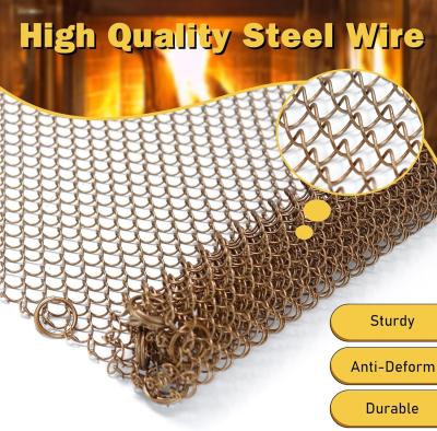 China Household Indoor Metal Mesh Golden Color Steel Material Fireplace Mesh Screen Curtain for sale