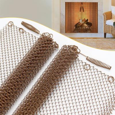 China Safety 1.2mm Golden Color Chain Link Metal Curtain Design For Fireplace Screen Mesh for sale