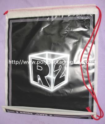 China Promotional CPE LDPE Plastic Drawstring Backpack Single Shoulder , Black for sale