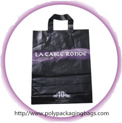China Black Soft Flexible Loop Handle Plastic Bags With Custom Printing for sale