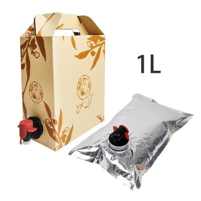 China 1L aluminum bib bag box packaging, with a dispenser faucet, suitable for liquid juice, wine, coffee and olive oil packaging bags, with a bib faucet for sale