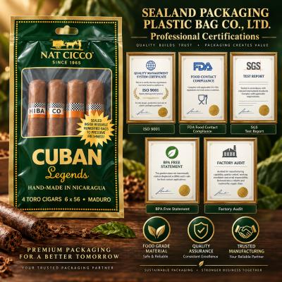 China Custom Printing logo Humidified Cigar Bag with Ziplock and Clear Window Resealable Humidity Pouch for 5 Cigars Storage Packing for sale