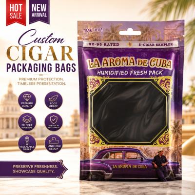 China Large Cigar Humidor Bags Cigar Moisturizing Plastic Zipper Bags Made With OPP LDPE Laminated Material Providing Moisture Retention for sale
