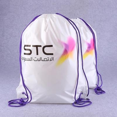 China 0.08mm CPE LDPE Plastic Drawstring Backpack For Fitness for sale