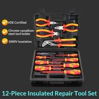 China 12pcs VDE Insulated Tool Set EV Repair Electrician Kit 1000v Insulated Screwdriver Pliers Magnetic Professional Safety Tools for sale
