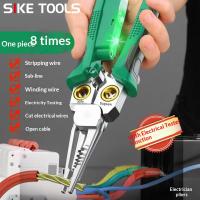 China 8 in 1 Stainless Steel Wire Stripper Pliers with Voltage Tester Multi Function Cable Cutter Crimper Electrician Tool Stripping for sale