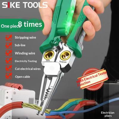 China 8 in 1 Stainless Steel Wire Stripper Pliers with Voltage Tester Multi Function Cable Cutter Crimper Electrician Tool Stripping for sale