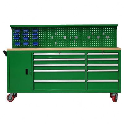 China Green Iron Cabinet Industrial Tool Storage Trolley with Multiple Drawers Pegboard Back Panel JimBon Wholesale for sale