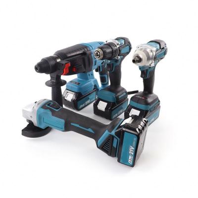 China Professional 21V Brushless Motor Cordless Tool Set 4-in-1 LI-ion Battery Includes Drill Angle Grinder Hammer Wrench Industry Use for sale