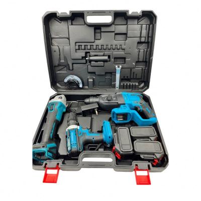 China Hot Sale Portable Cordless Rechargeable Carbon Steel Angle Grinder Impact Hammer Drill Kit OEM Lithium Power Tool Set 1 Year for sale