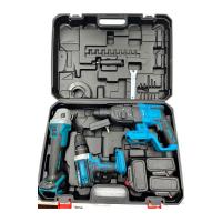China Hot Sale Portable Cordless Rechargeable Carbon Steel Angle Grinder Impact Hammer Drill Kit OEM Lithium Power Tool Set 1 Year for sale