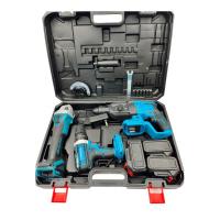 China Hot Sale Portable Cordless Rechargeable Carbon Steel Angle Grinder Impact Hammer Drill Kit OEM Lithium Power Tool Set 1 Year for sale
