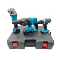 China Hot Sale Portable Cordless Rechargeable Carbon Steel Angle Grinder Impact Hammer Drill Kit OEM Lithium Power Tool Set 1 Year for sale
