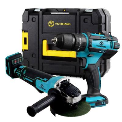 China 2-piece Industrial-grade 21V Lithium Battery Cordless Drill and Angle Grinder Power Tool Kit, Equipped with Brushless Motor for sale
