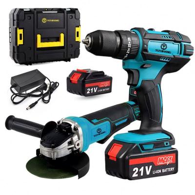 China 21V Portable Cordless Drill and Angle Grinder Combo Set - 2-in-1 Lithium-Ion Brushless Motor Electricity for sale