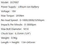 China DEWALT DCF887 18V Cordless Impact Driver 205Nm High Torque Lithium Battery Power Screwdriver** for sale