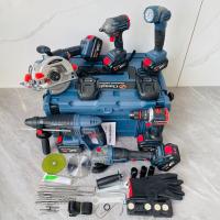 China 6pcs 2200W Power Tool Kits Hammer Impact Drill Brushless Battery Wrench Cordless Angle Buzz Saw Combination Set for sale
